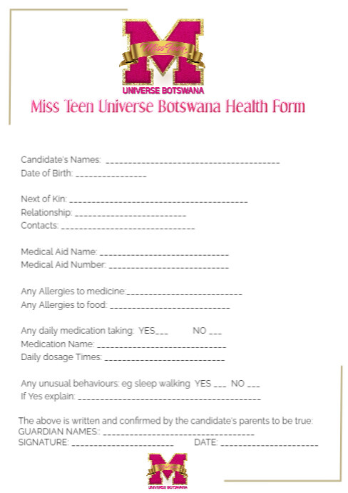 Copy of MISS TEEN UNIVERSE BW HEALTH FORM | PosterMyWall