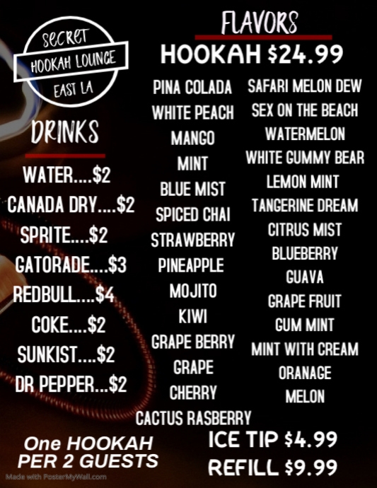 Copy of Copy of Hookah Lounge Bar Menu Flavour List | PosterMyWall