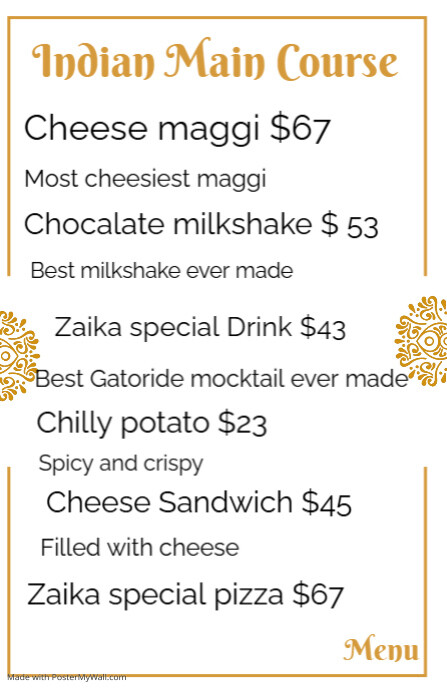 Indian Main Course Menu Template | PosterMyWall