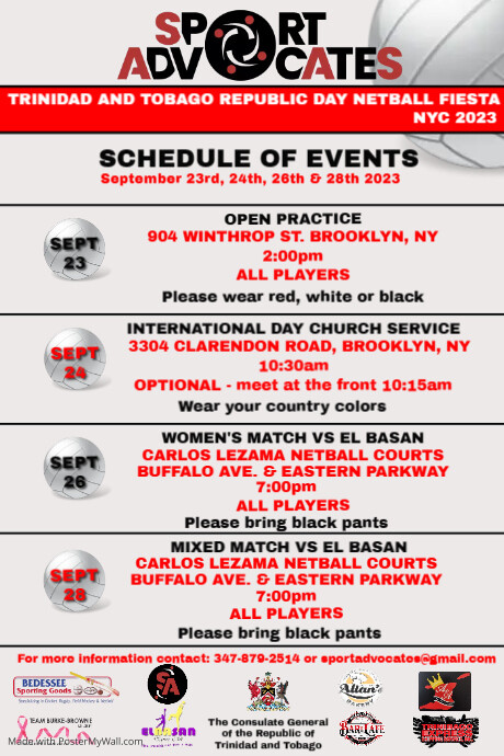 Netball Fiesta schedule of events (1) | PosterMyWall