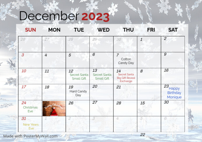 Printable calendar template 2023 december | PosterMyWall