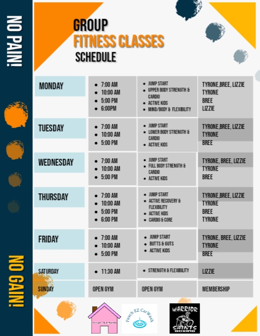 Fitness Classes Schedule | PosterMyWall