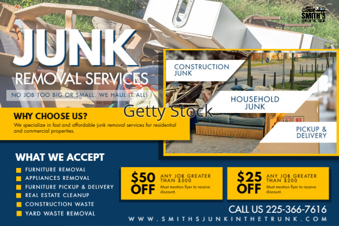 Blue and White Junk Removal Poster Design | PosterMyWall