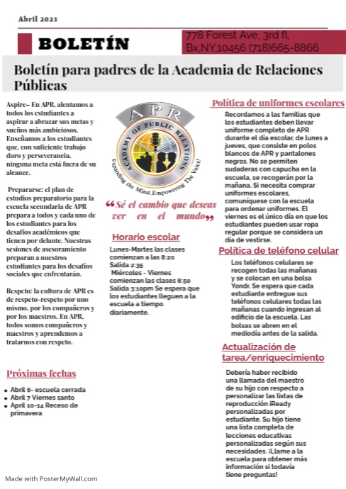 Copy of APR Parents Spanish Parents newsletter (2) | PosterMyWall