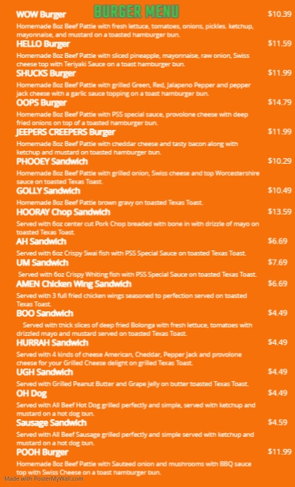 BURGER MENU | PosterMyWall