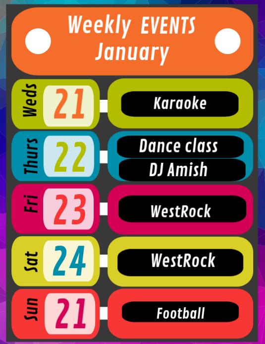 Weekly Events | PosterMyWall