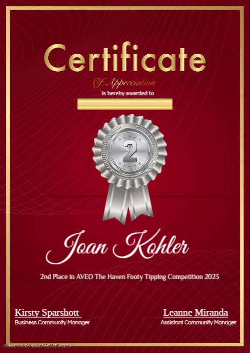 2ND PLACE CERTIFICATE | PosterMyWall