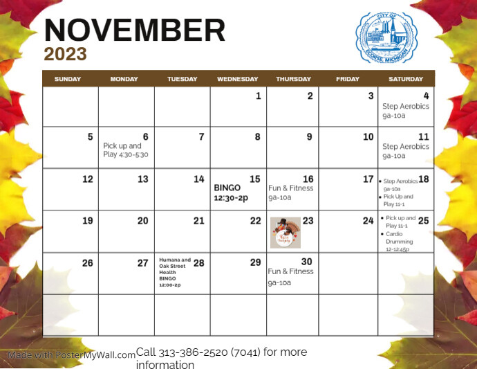 November 2023 Monthly Events Calendar | PosterMyWall