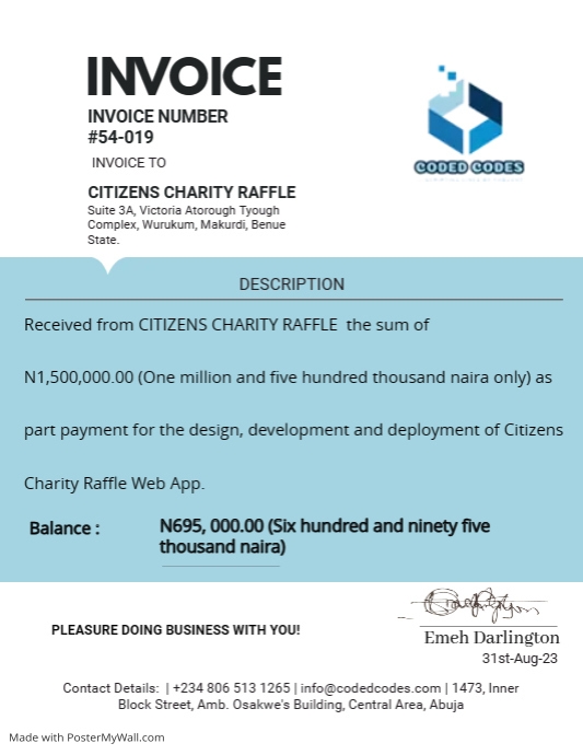 Copy of citizens-raffle-invoice | PosterMyWall