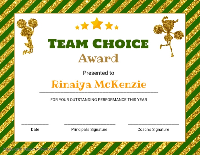 Copy of Green and gold cheerleading certificate (1) | PosterMyWall