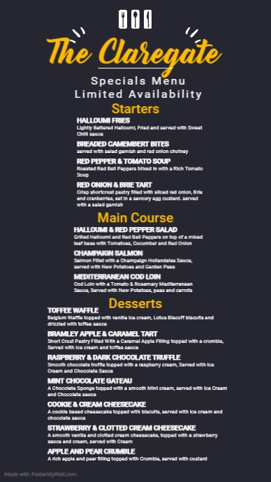 Copy of Black and Yellow Bistro Menu Design | PosterMyWall
