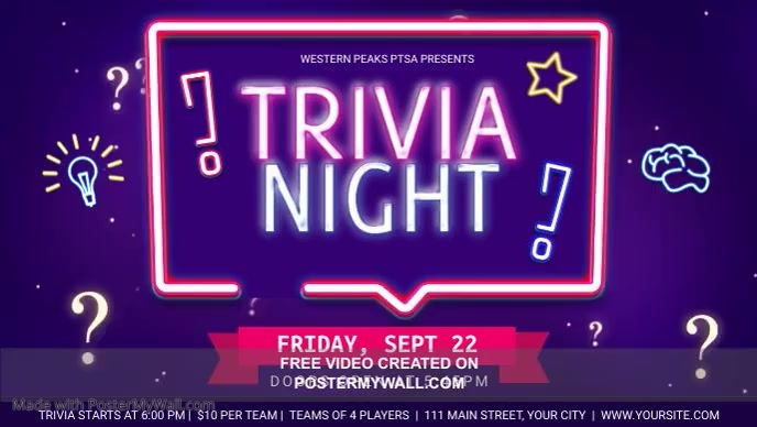 Blue Neon Themed Trivia Night Facebook Cover Video | PosterMyWall