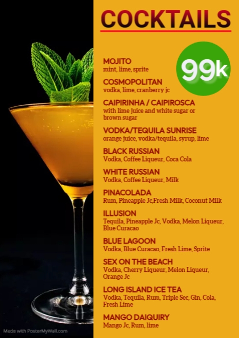 Cocktail Menu | PosterMyWall