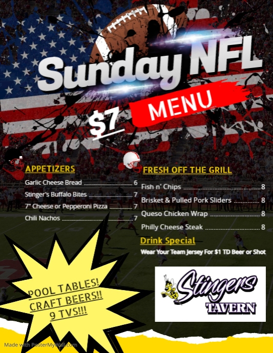 Game Day Sunday Menu Flyer | PosterMyWall