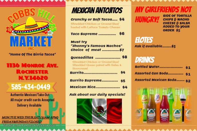 Copy of Restaurant menu - Mexican dishes (Trifold) | PosterMyWall