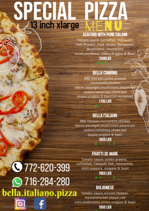 Copy of Pizza menu table a4 card 2 | PosterMyWall