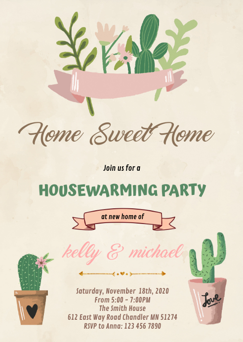 Copy of Cactus Home sweet home party theme invitation | PosterMyWall
