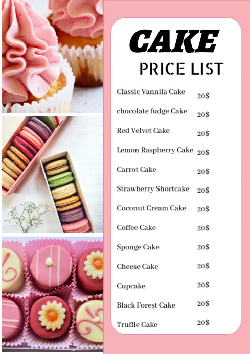 Cake price list Template | PosterMyWall
