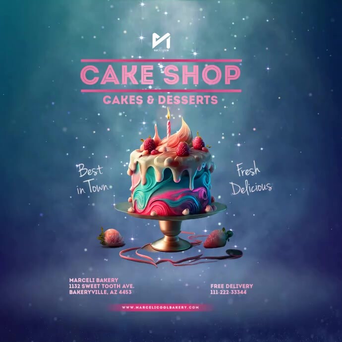 Cake Shop Sweet Bakery Flyer Ad Social Media Template | PosterMyWall