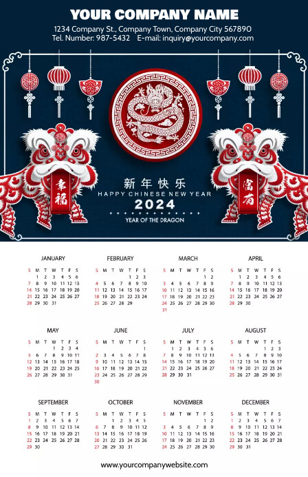 Calendar | 2024 Chinese New Year Template | PosterMyWall