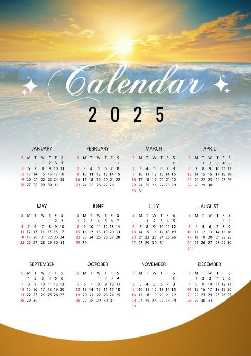 Calendar 2025 sunset beach template | PosterMyWall