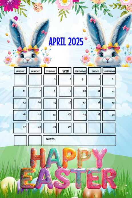 Modèle Calendar Easter April 2025 Poster | PosterMyWall