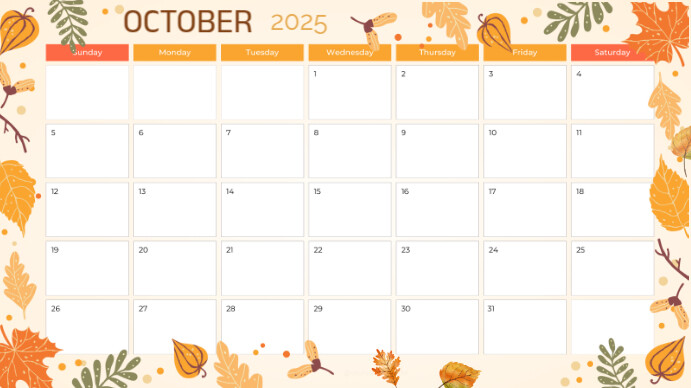 CALENDAR OCTOBER 2025 welcome Autumn hello fall planner Template ...