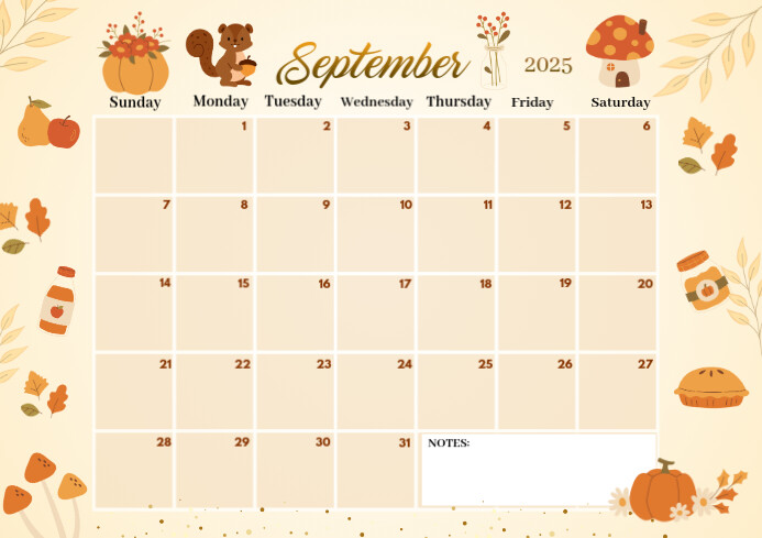 Calendar September 2025 Fall Template | PosterMyWall