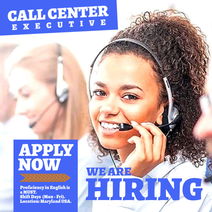 Call center hiring blue Instagram post模板 | PosterMyWall