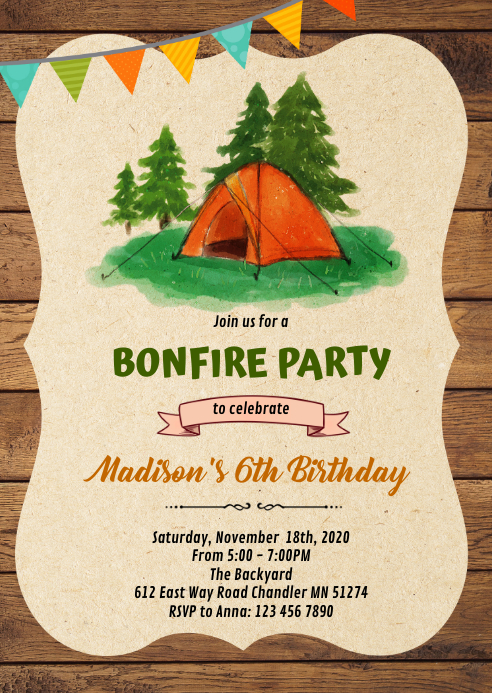 Campfire s'more bonfire invitation Template | PosterMyWall
