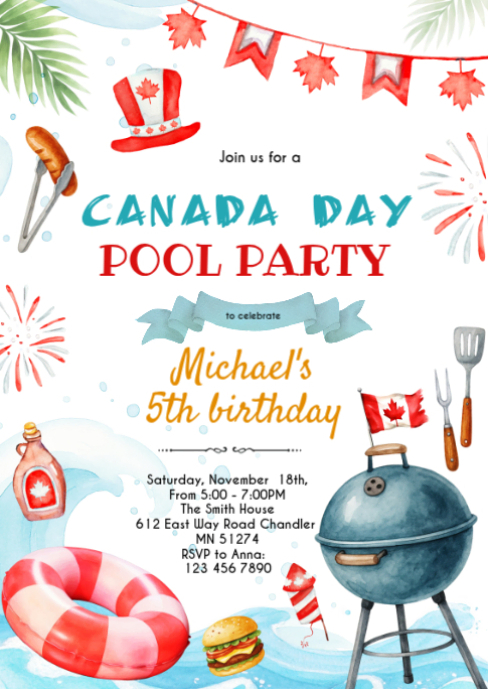 Canada day pool party invitation Template | PosterMyWall