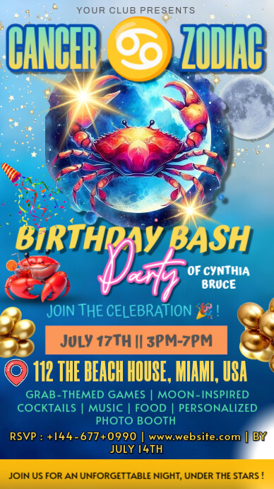 Cancer zodiac birthday invitation Template | PosterMyWall