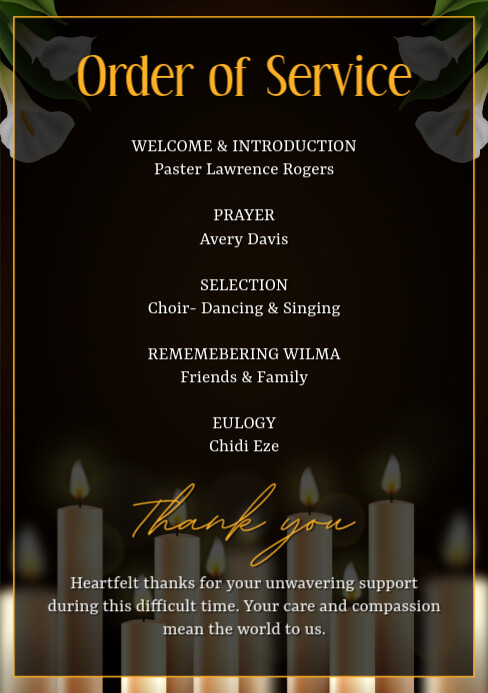 Candle Background Order of Service Design Template | PosterMyWall