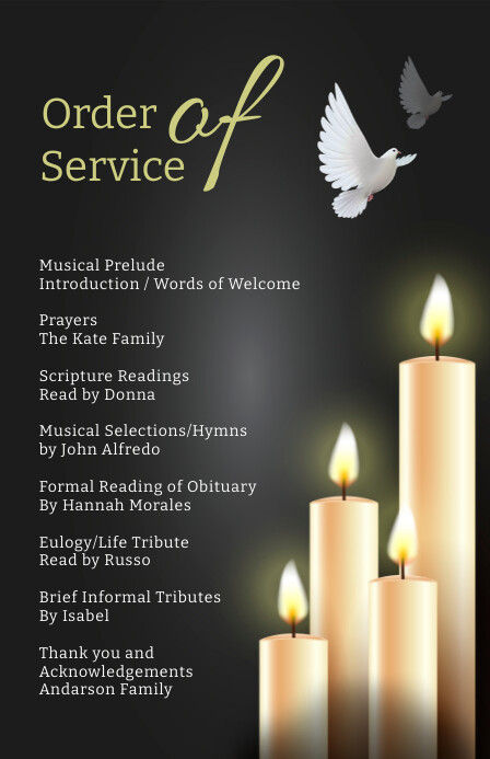 Candle Order Of Service Half Page Wide | PosterMyWall