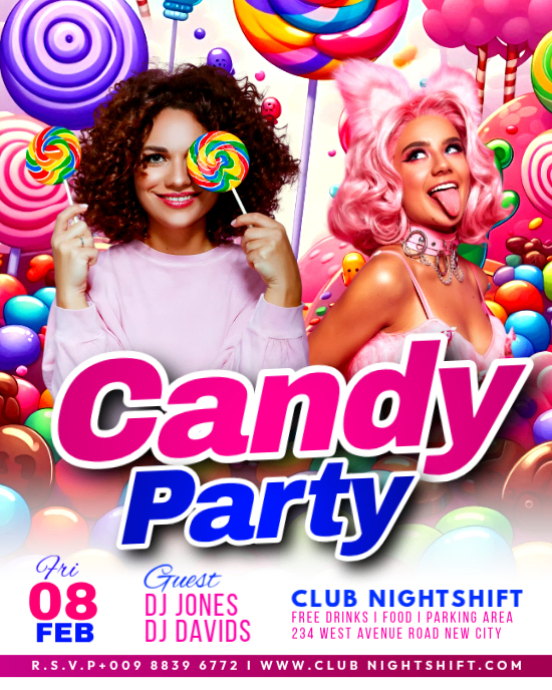Candy candyland themed birthday sweet Party invitation social media ...