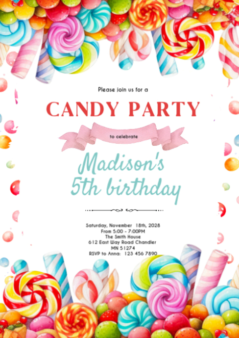 Candyland party birthday invitation Template | PosterMyWall