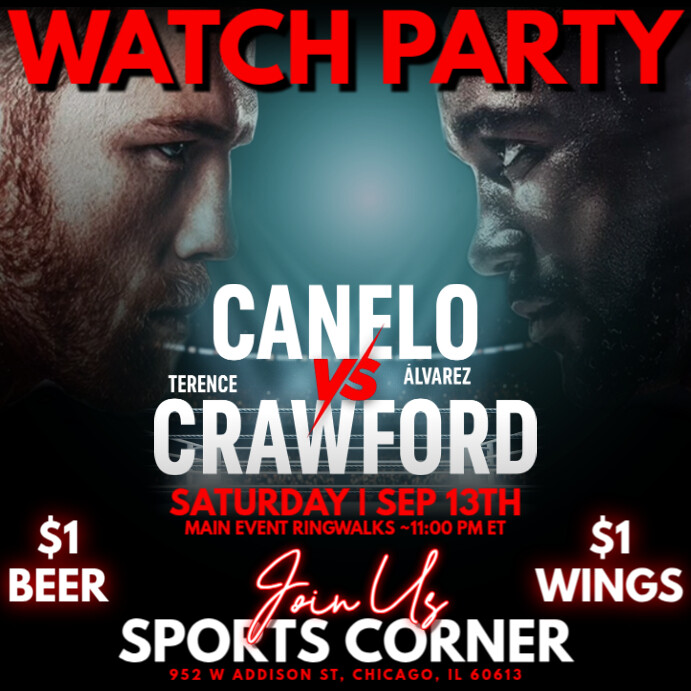 Canelo vs Crawford Boxing Watch Party Instagram Post Template ...