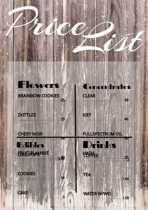 Cannabis Pharmacy dispensary price list A4 Template | PosterMyWall