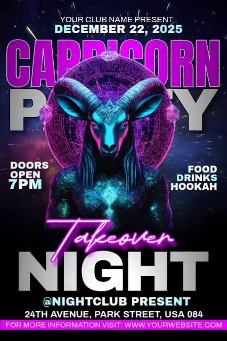 Plantilla de Capricorn Party Takeover Night | PosterMyWall