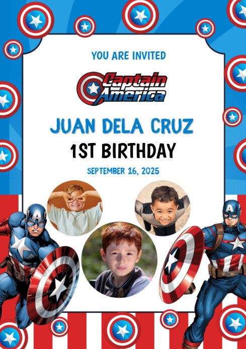 Captain America 1st Birthday Invitation Template | PosterMyWall