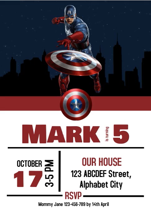 Captain America Birthday Invitation 3 Template | PosterMyWall