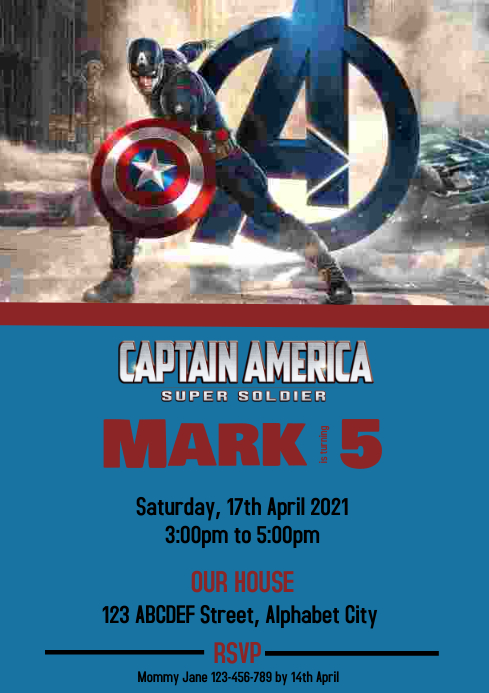 Captain America Birthday Invitation 9 Template | PosterMyWall