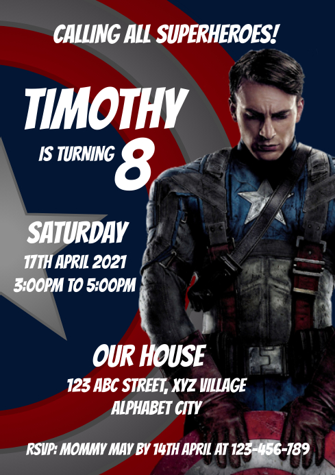 Captain America Birthday Invitation Template | PosterMyWall
