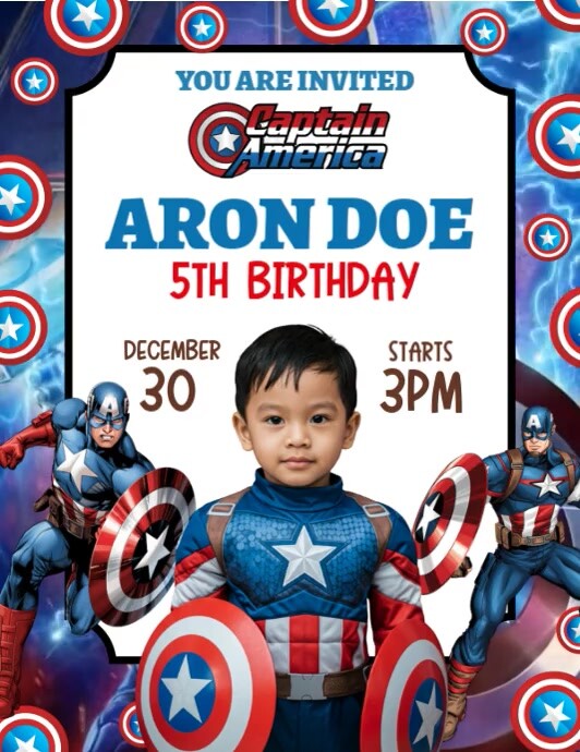 Captain America Theme Birthday Invitation Template | PosterMyWall