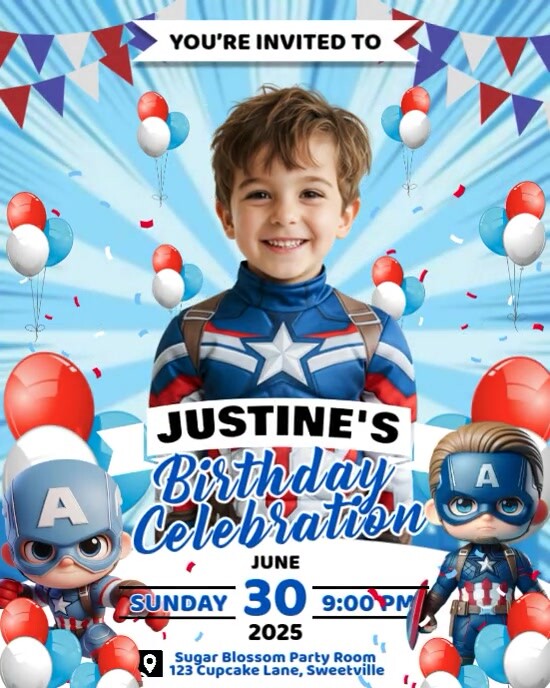 Modèle captain america theme birthday invitation party for kids ...