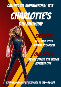 Captain Marvel Birthday Invitation Template | PosterMyWall