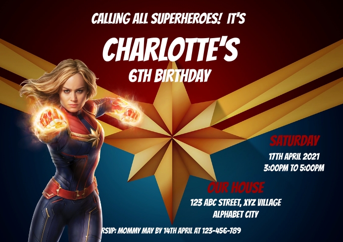 Copy of Captain Marvel Birthday Invitation | PosterMyWall