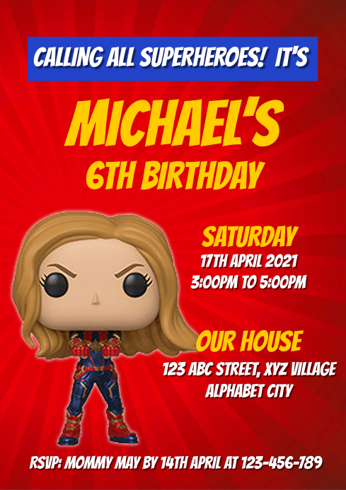 Captain Marvel Birthday Invitation Template | PosterMyWall