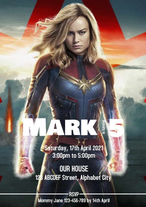 Captain Marvel Birthday Invitation Template | PosterMyWall