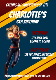 Captain Marvel Birthday Invitation Template | PosterMyWall